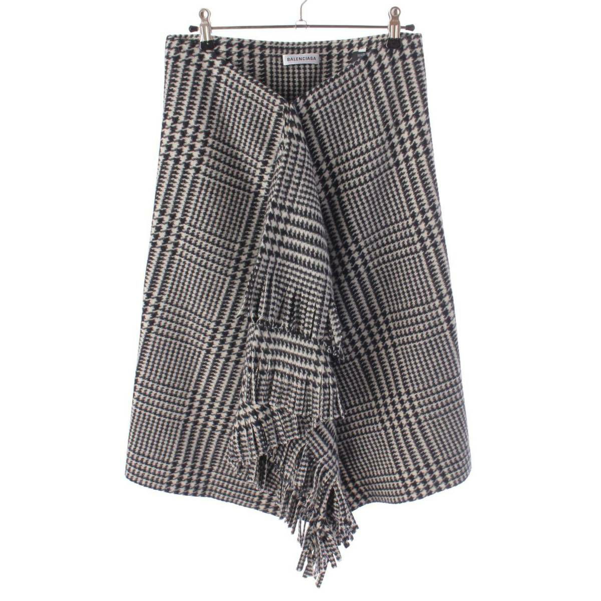 バレンシアガ Balenciaga 千鳥格好 ウール フリンジ ミニスカート 530843 ブラック×ホワイト 34 | 中古通販 retro.jp