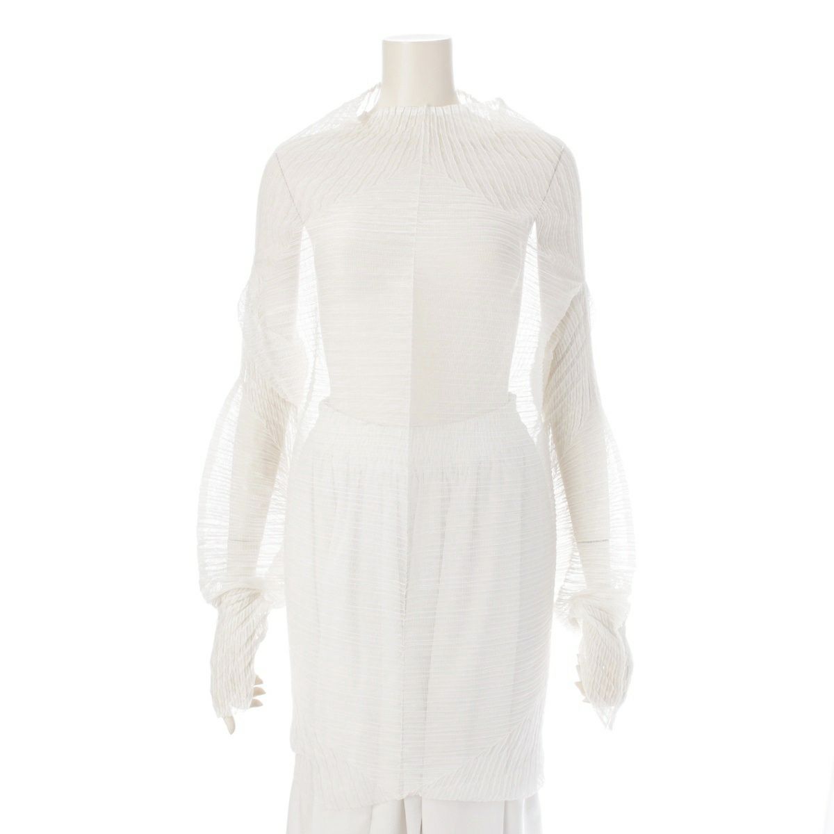 イッセイミヤケ 横 バウンス プリーツ 変形 3D 長袖 カットソー トップス IM84-FJ914 ホワイト L | 中古通販 retro.jp